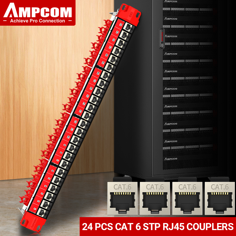 AMPCOM Patch Panel, 24 Port Patch Panel Pass-Through, RJ45 STP Thru ...