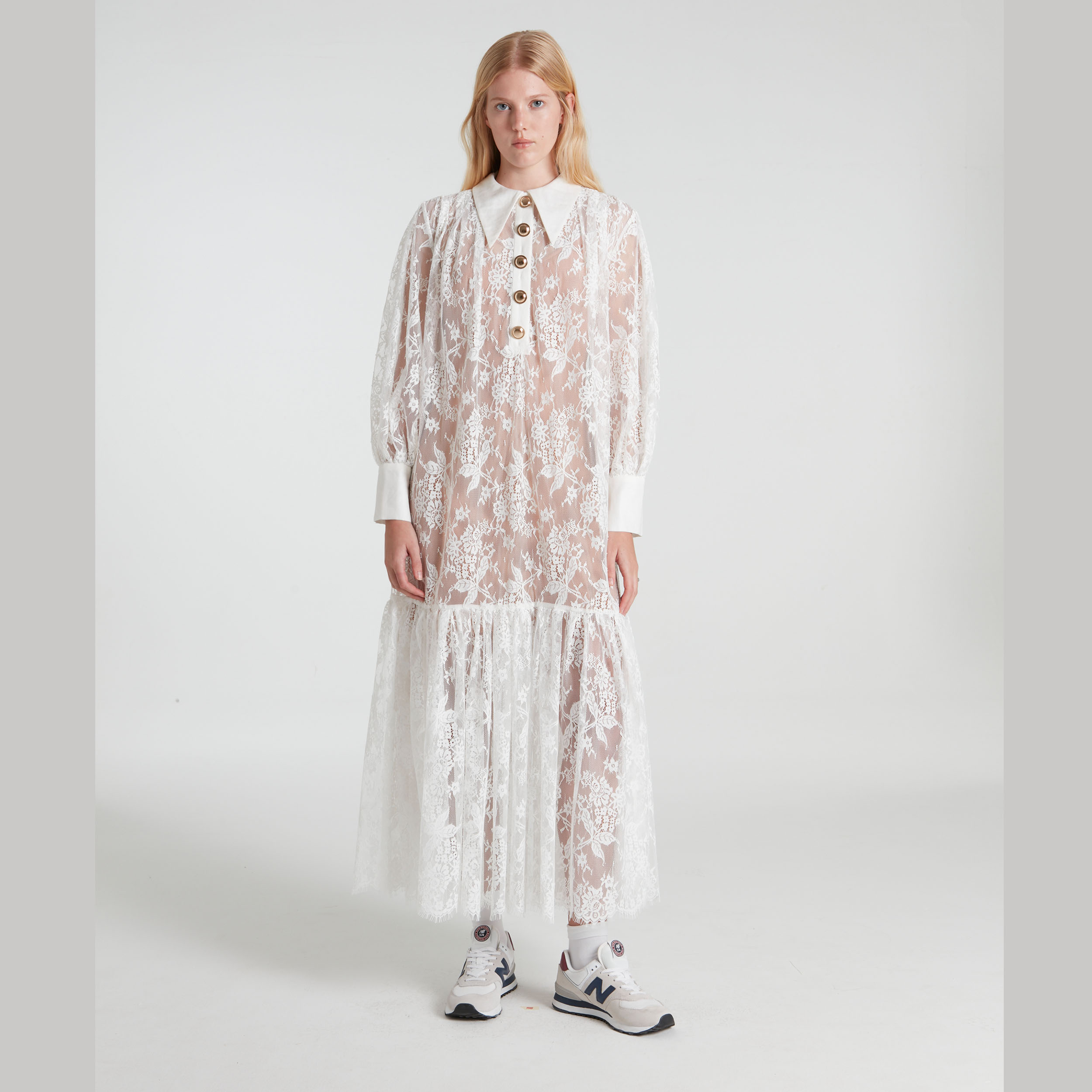 [SS22] JANESUDA Long lace dress with long sleeves เดรสยาว เดรสลูกไม้ยาว เดรสแขนยาว - MixASale