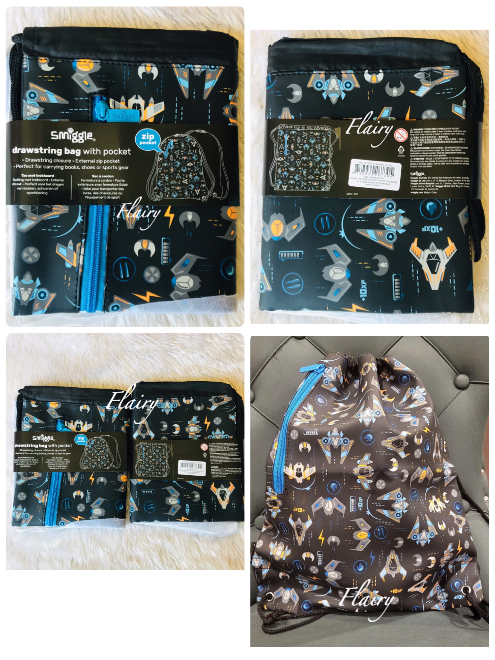 กระเป๋ากันน้ำ แบบหูรูด Smiggle drawstring bag with pocket - Flairy ...