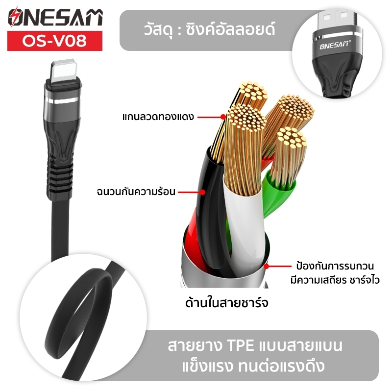 ONESAM รุ่น OS-V08 สายชาร์จ MICRO USB และถ่ายโอนข้อมูล Data Cable FAST ...