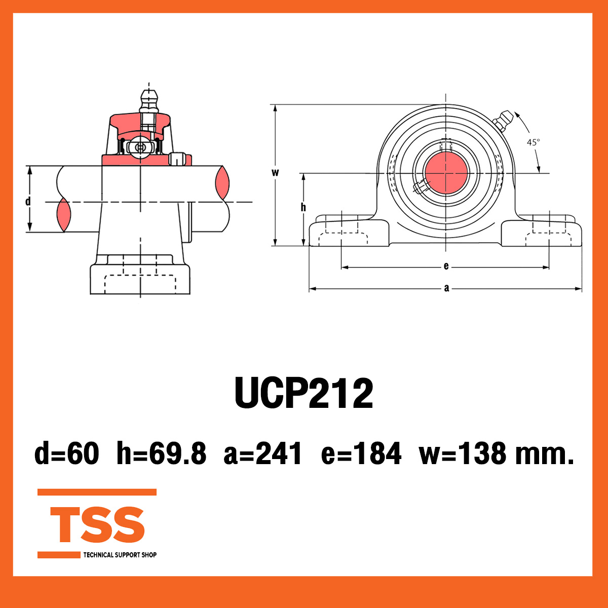 UCP212 ตลับลูกปืนตุ๊กตา BEARING UNITS UCP 212 ( สำหรับรูเพลาขนาด 60 มิล ) UC212 + P212 โดย TSS ...