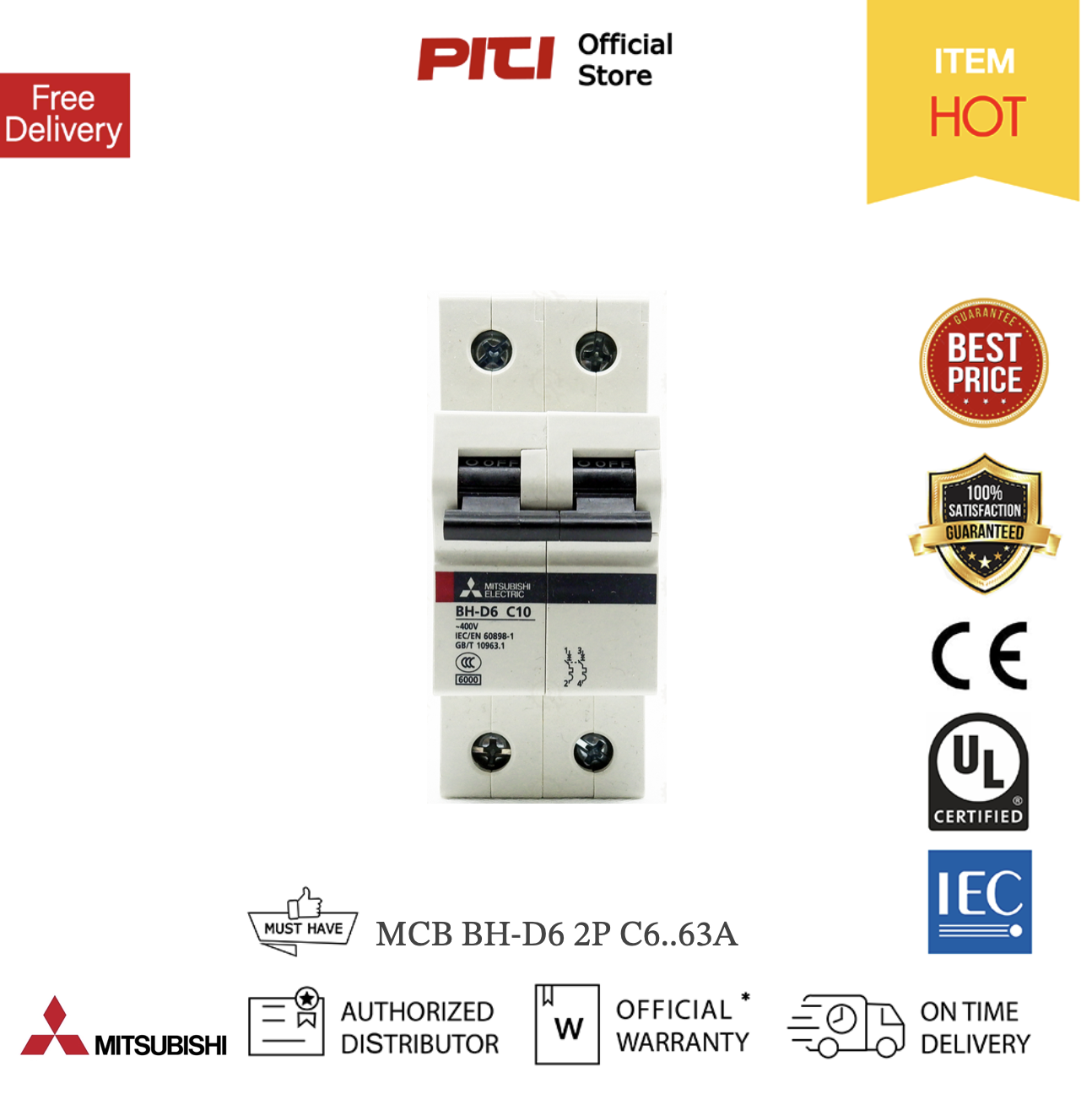 MITSUBISHI BH-D6 2P C10..63A Miniature Circuit Breaker MCB ลูกย่อยเบรกเกอร์ 6kA | Lazada.co.th