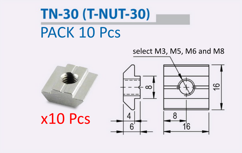T-NUT-30-M6 PACK 10 PCS (NUT for ALUMINIUM PROFILE 30 mm) อลูมิเนียมโปร ...