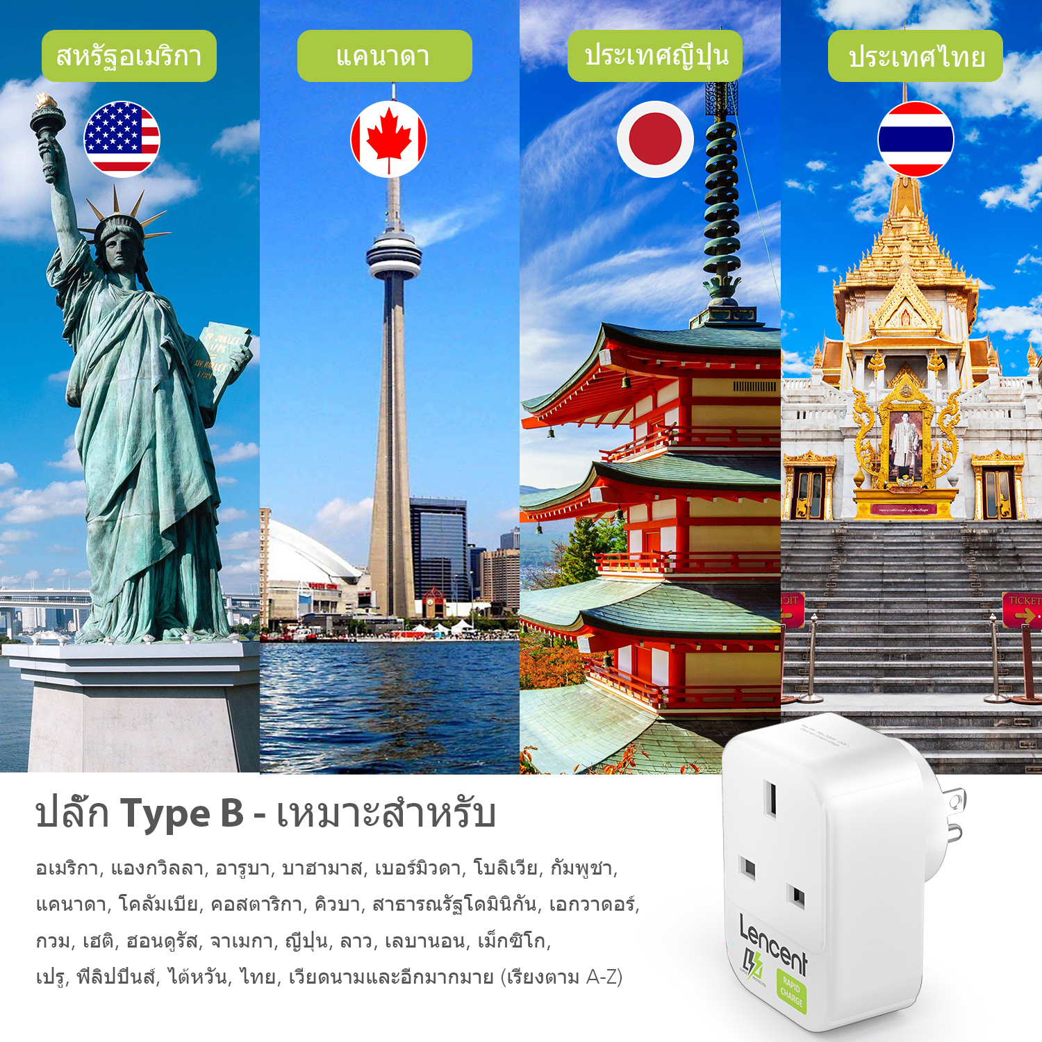 UK to US Plug Adapter with 3 USB Ports LENCENT Grounded UK to Thailand ...