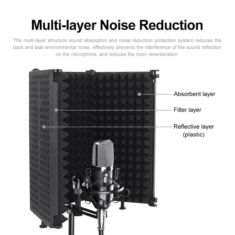 GZR 3 Panel Foldable Studio Microphone Isolation Shield Recording Sound ...