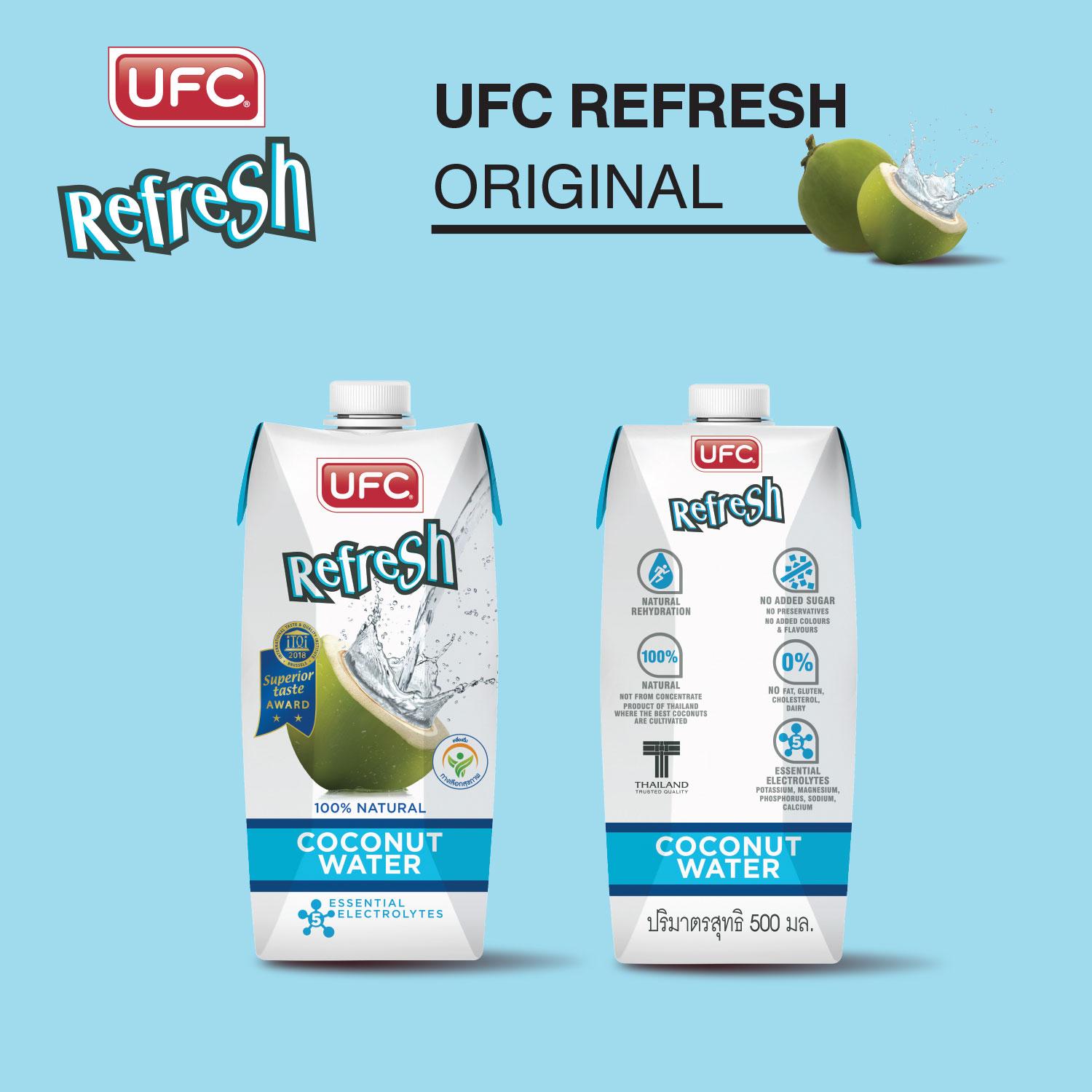 UFC Refresh Coconut Water –Original ยูเอฟซี รีเฟรช น้ำมะพร้าว 100% 500 ...