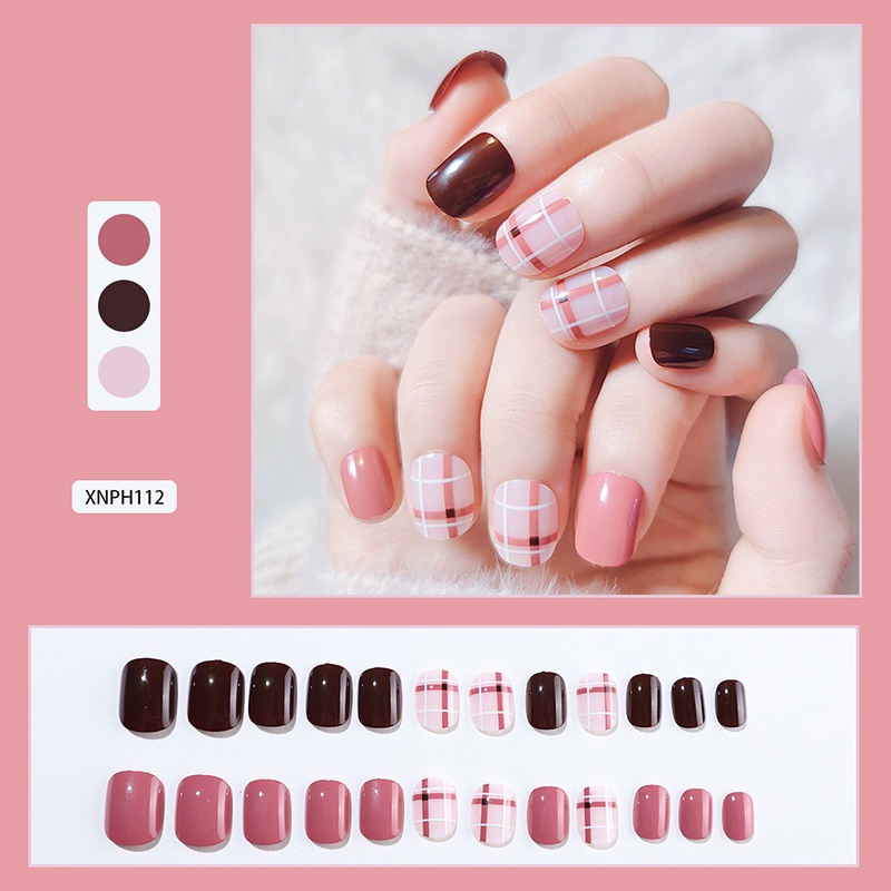 【FREE 24 Sticker glue】24Pcsbox Fake Nails With Glue Sticker Press On ...