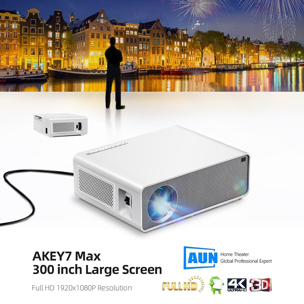 โปรเจคเตอร์ AUN Full HD Projector AKEY7 MAX 7500 Lumen 3D Home Cinema ...