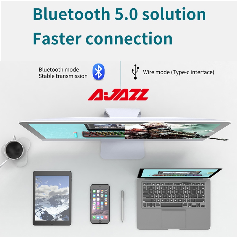 Ajazz STK61 Mechanical Keyboard Wireless Bluetooth Concise 61 Keys Dual ...