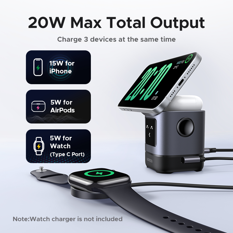 Ugreen Uno แท่นชาร์จไร้สายแม่เหล็ก 2 in 1 Magnetic Wireless Charger 25W Max Qi2 15W Max สําหรับ ...