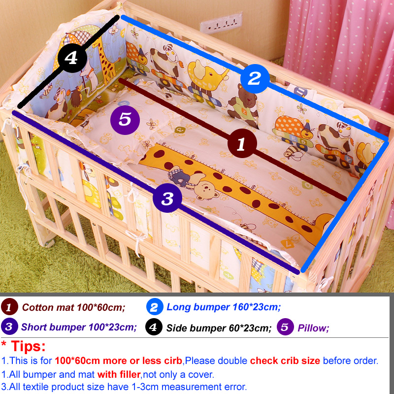 5Pcs baby crib bedding set kids bedding set 100x60cm newborn baby bed ...