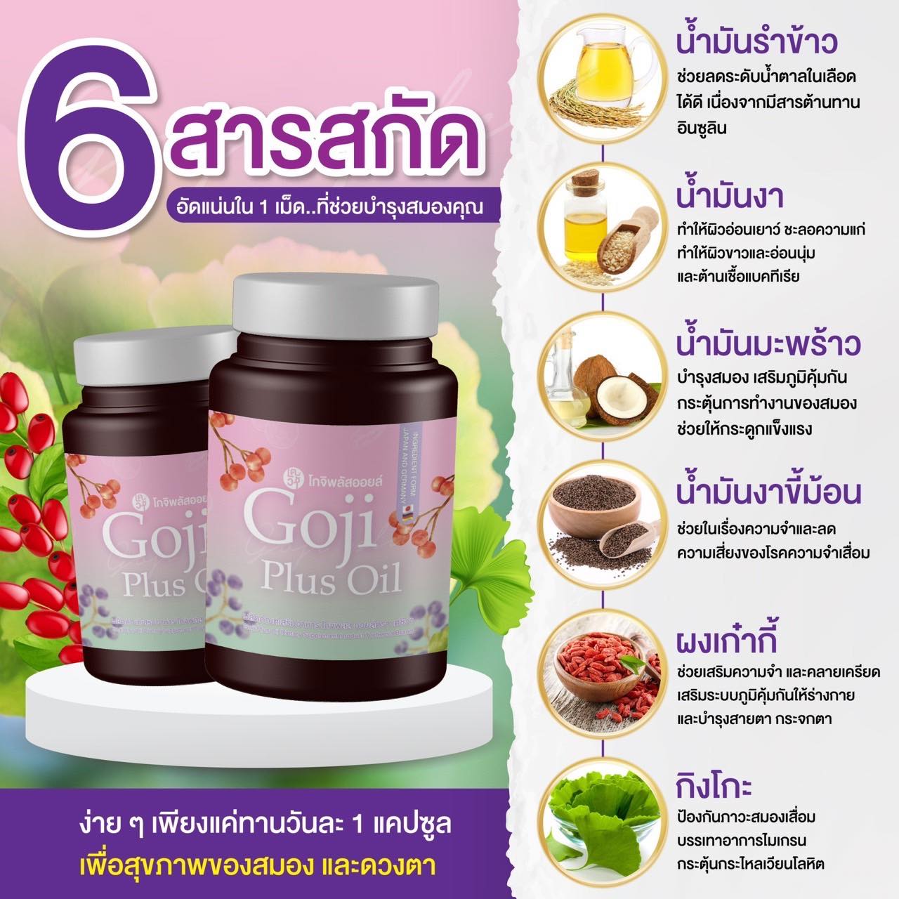 Goji Plus Oil โกจิพลัสออยล์ อาหารเสริมบำรุงสมอง อาหารเสริมเพิ่มความจำ ...