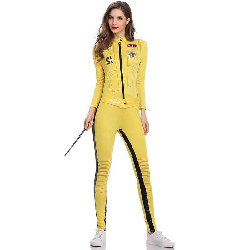 Kill Bill Cosplay Beatrix Kiddo Costume Yellow Long Jumpsuit Halloween ...