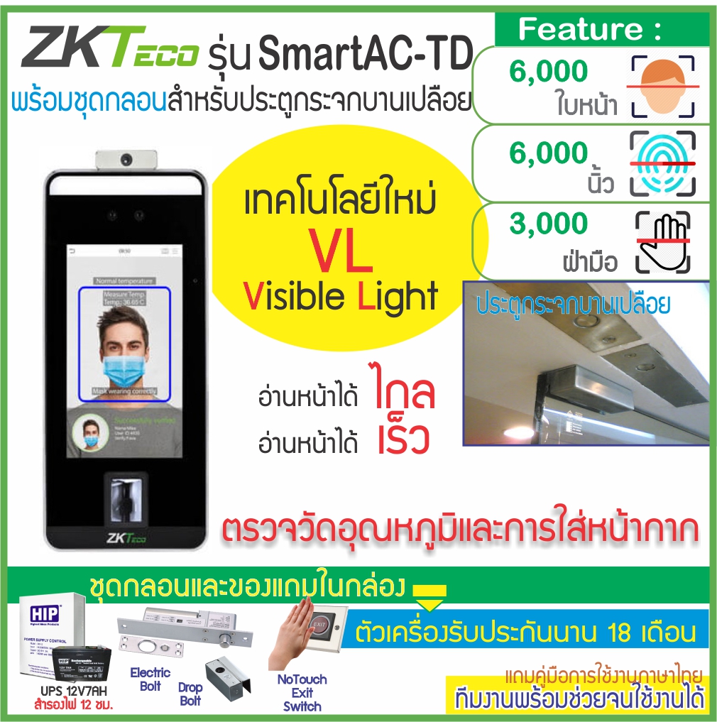 ZKTeco C100 เครื่องทาบบัตร MiFare 13.56MHz เพื่อควบคุมประตูและบันทึกเวลา พร้อมชุดกลอนแม่เหล็ก ...