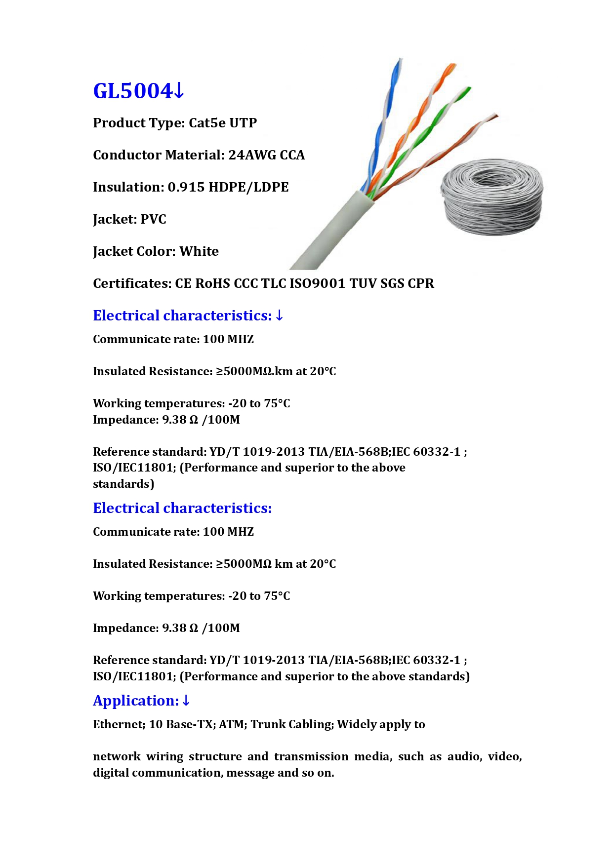 GL-5004 GLINK สายแลน 305 เมตร UTP LAN CABLE CAT5e Box 305M (สีขาว) - KL ...