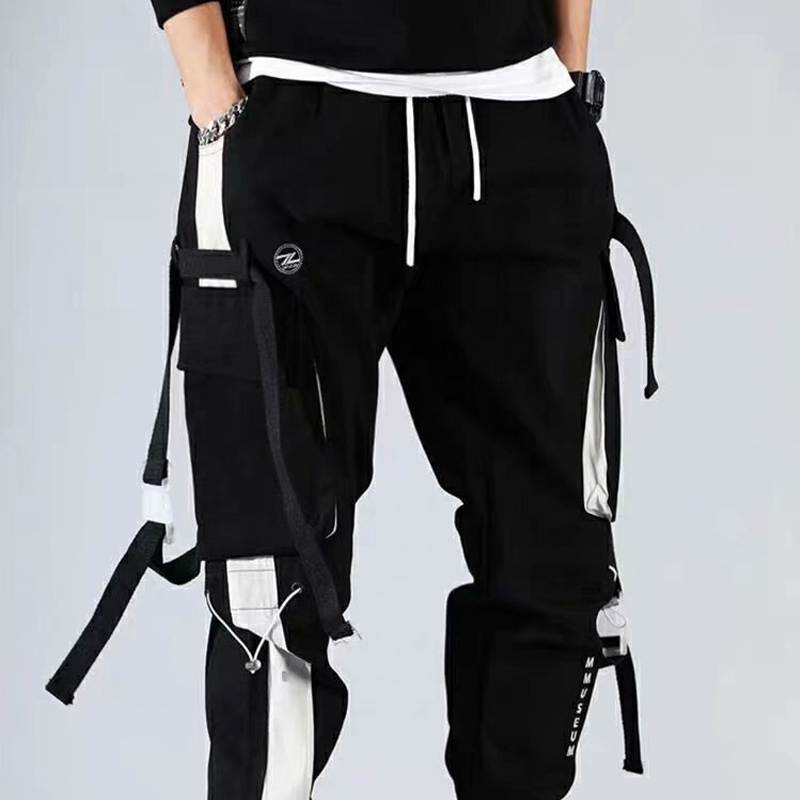 【S-5XL】Uni Multi-pocket Splice Ribbon Cargo Pants For Men Plus Size ...