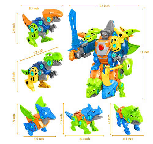 Take Apart Robot Toy 5 in 1 Transformer Dinosaur Toys Screwdriver ...