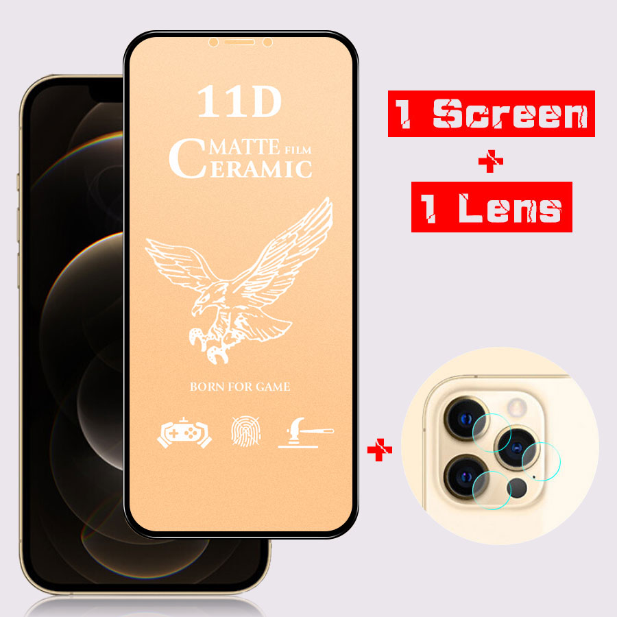 2-In-1 Soft Ceramic Matte Full Tempered Glass + Camera Lens Glass for ...