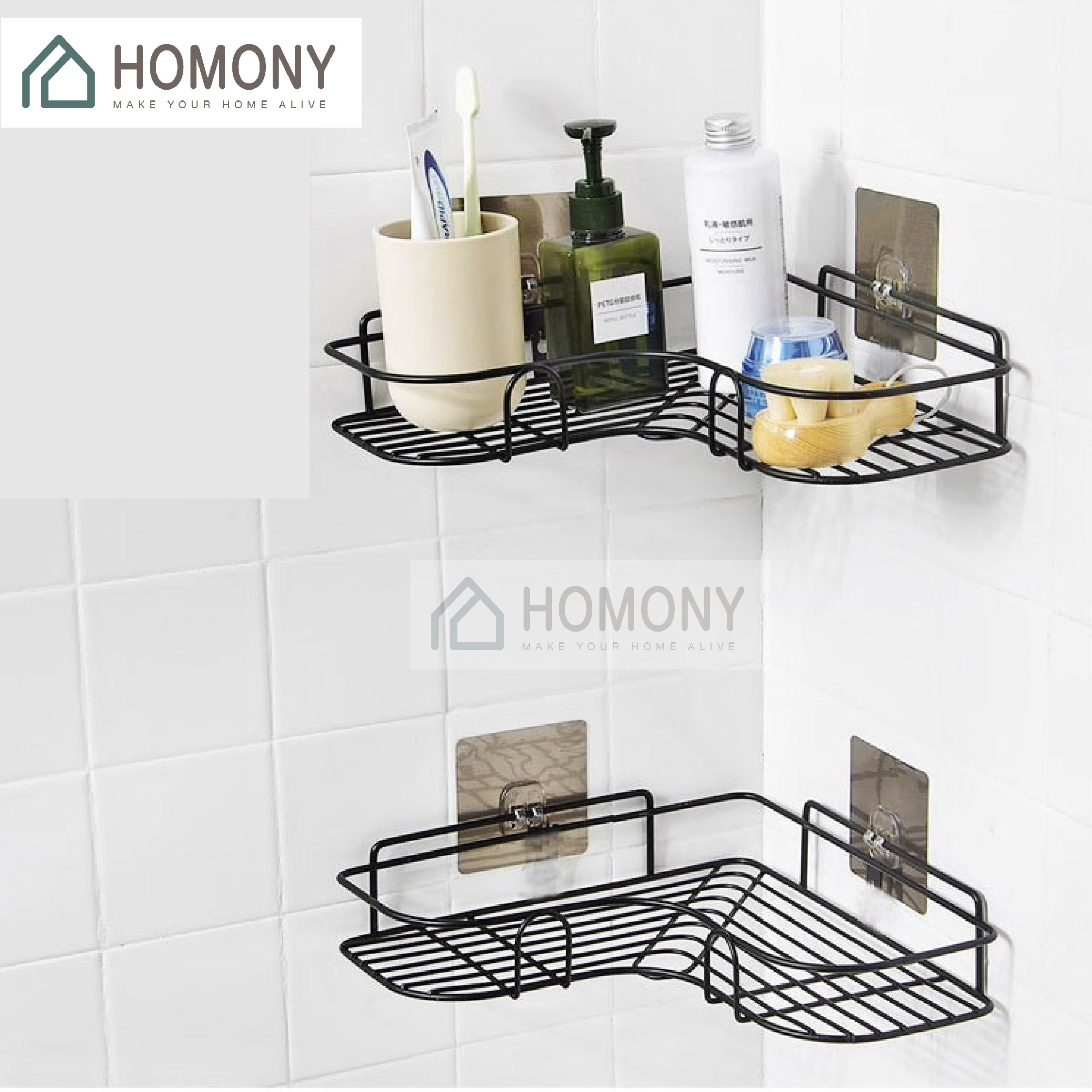 New HOMONY ที่วางของเข้ามุมสามเหลียมติดผนัง (BAT K) ไม่ต้องเจาะรู ชั้น ...