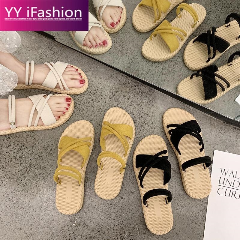 YY iFsahion TIKTOK ↂ☌ 2020 summer sandals slippers female suede wearing ...