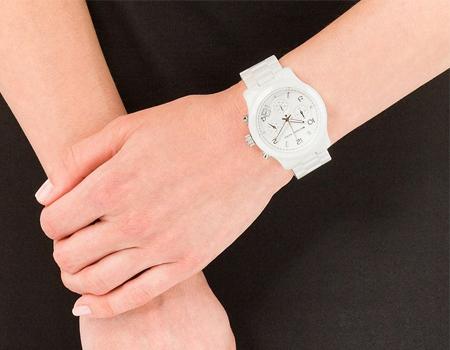 นาฬิกาข้อมือผู้หญิง MICHAEL KORS White Dial Gold White Ceramic Bracelet ...