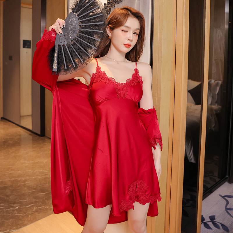 Ao Dai แบรนด์ Chufen พรีเมี่ยมชุดนอนซาตินฟั่นเชือกแขวนคอชุดนอนผู้หญิง ...