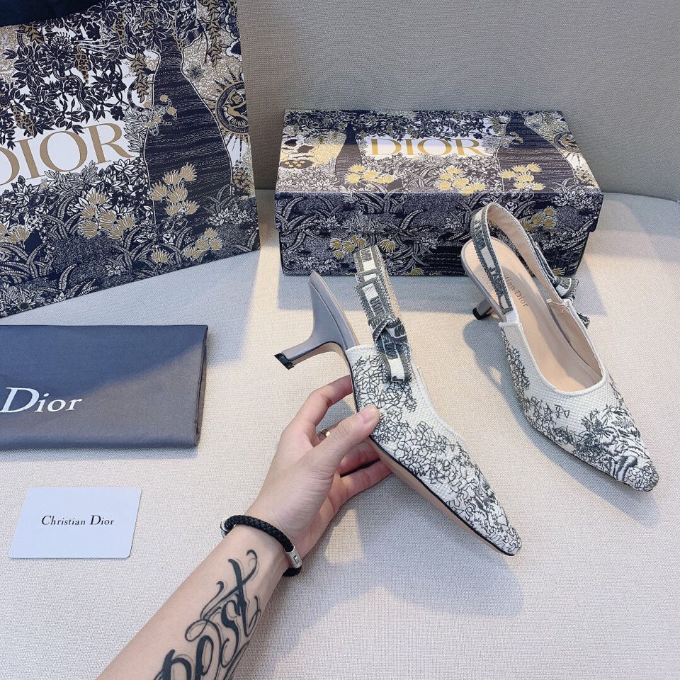 【high quality】original DIOR~ Silk Embroidered High Heels summer new ...