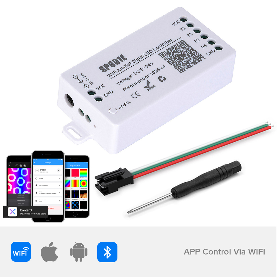 WS2812B LED Controller Wifi Bluetooth Pixel IC SPI Music APP for WS2811 ...