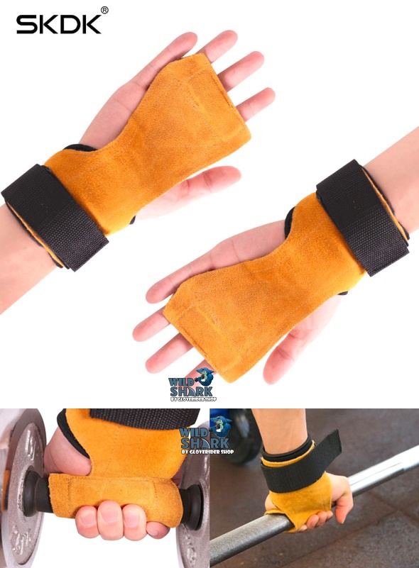 ถุงมือฟิตเนส STRAPS Leather Grip pads Strap SKDK หนังกลับ สแต๊ป หนัง ...