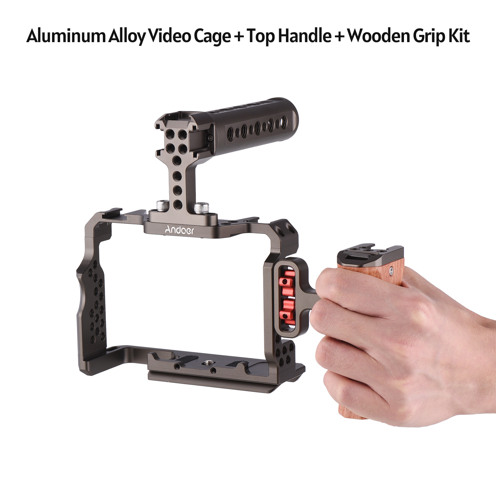 Andoer Aluminum Alloy Camera Cage Kit with Video Rig Top Handle Wooden ...