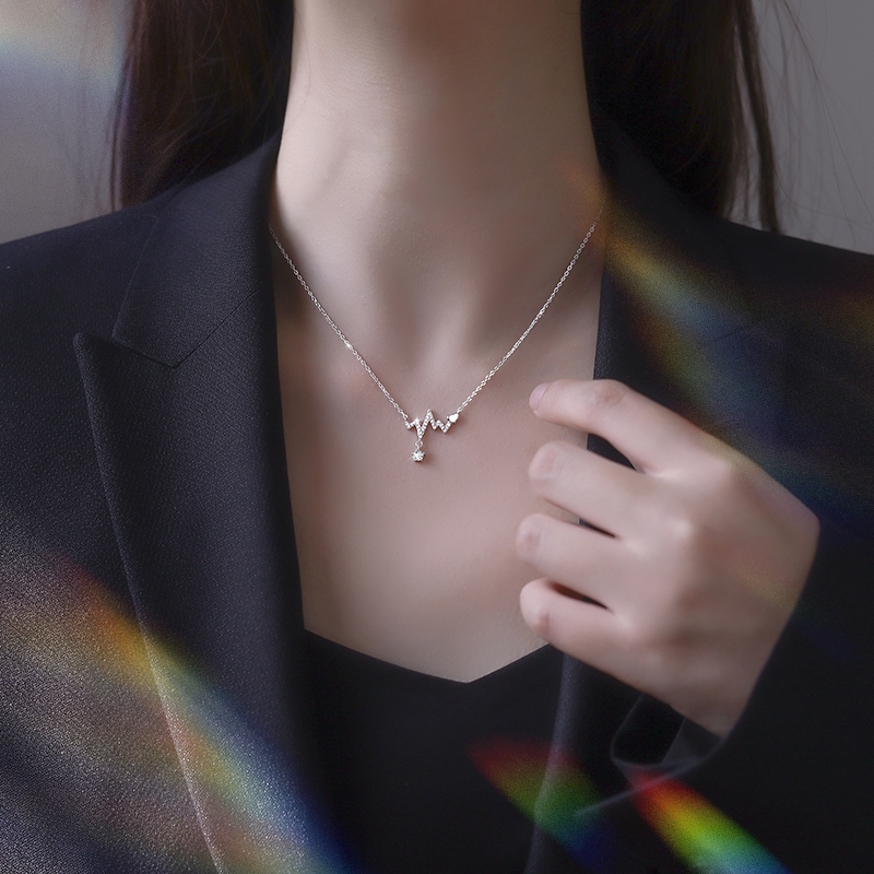 S925 pure silver heart love necklace super flash light luxury niche ...