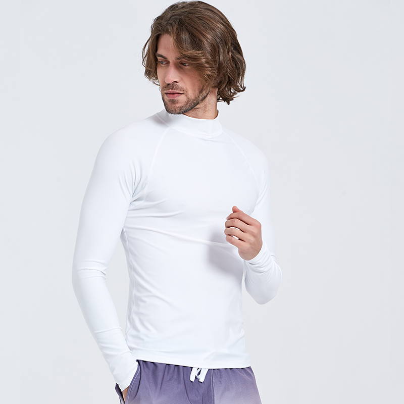 Men's Long Sleeve Rash Guard Swim Shirt White Rashguard Swimsuit Top ...