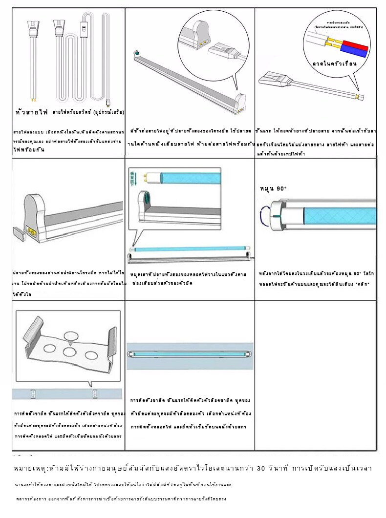 UVหลอด UV ขนาดเล็ก 6W (ยาว 23CM), 10W (36CM), 20W (62CM), 40W (122CM) พร้อมรางนำ - Outdoor ...