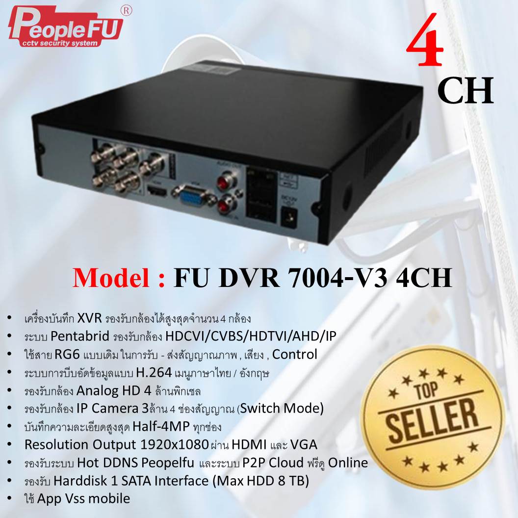 เครื่องบันทึก DVR 4 ช่อง รุ่น Fu DVR 7004 - V3 4CH รองรับกล้องทุกระบบ ...