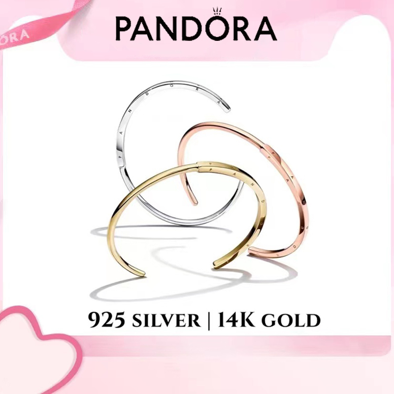 Pandora เงิน925 14K เปิด สร้อยข้อมือ กำไล Classic Collection I-D(Open)Bracelet ของแท้ 100 ...