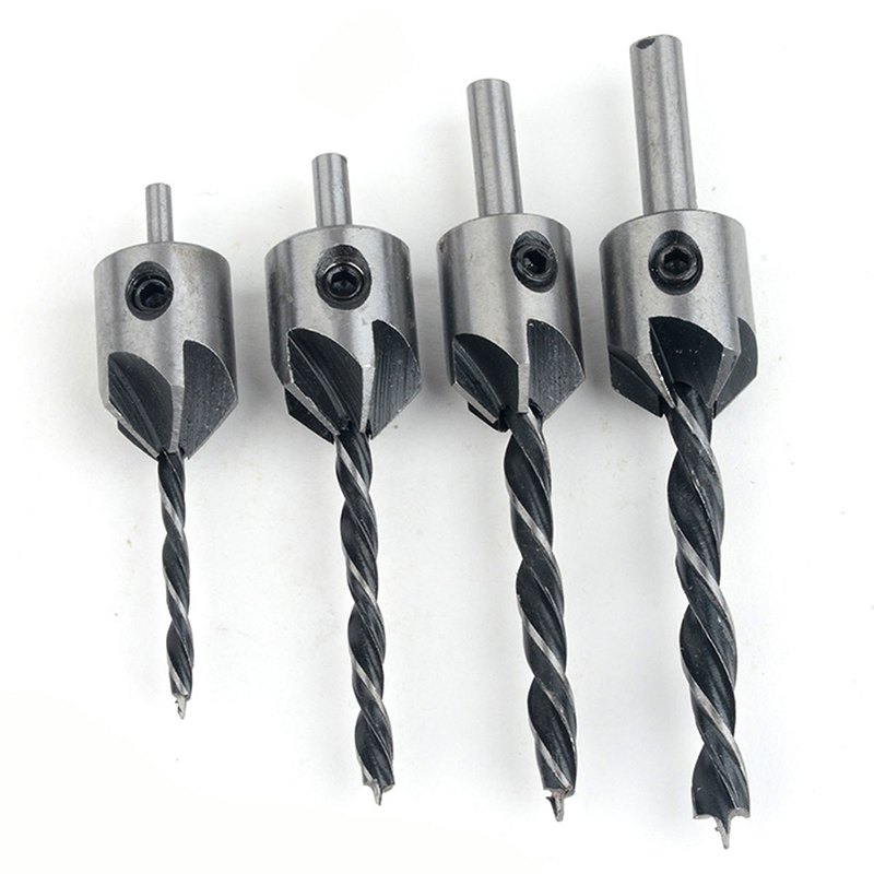 WUJI 4pcs HSS Countersink Wood Drill Steel Countersink Drill Set 5 ...