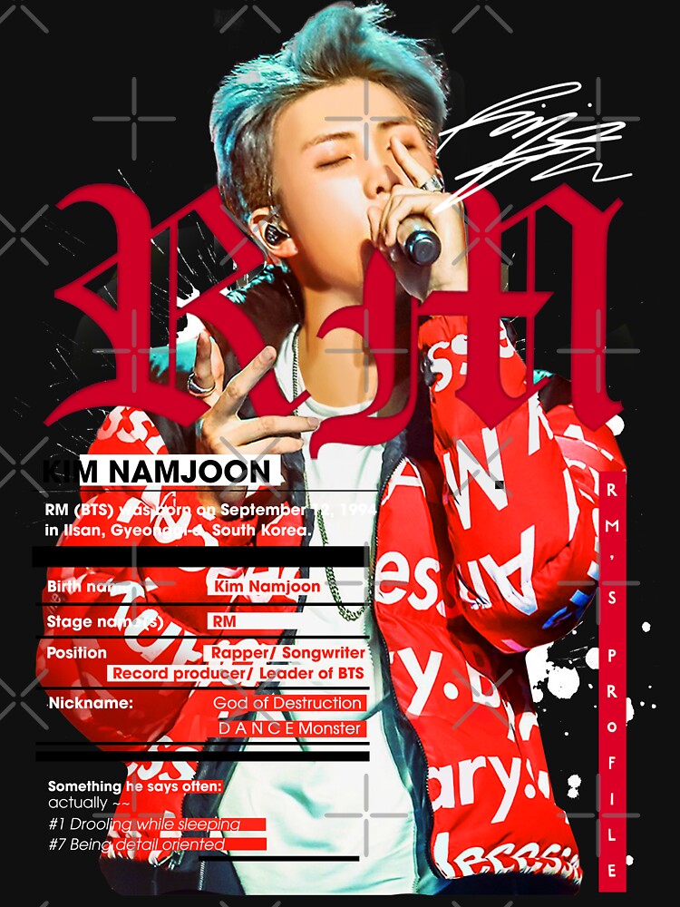 dortye New RM BTS PROFILE FANART Essential T-Shirt เสื้อยืดพิมพ์ลาย ...