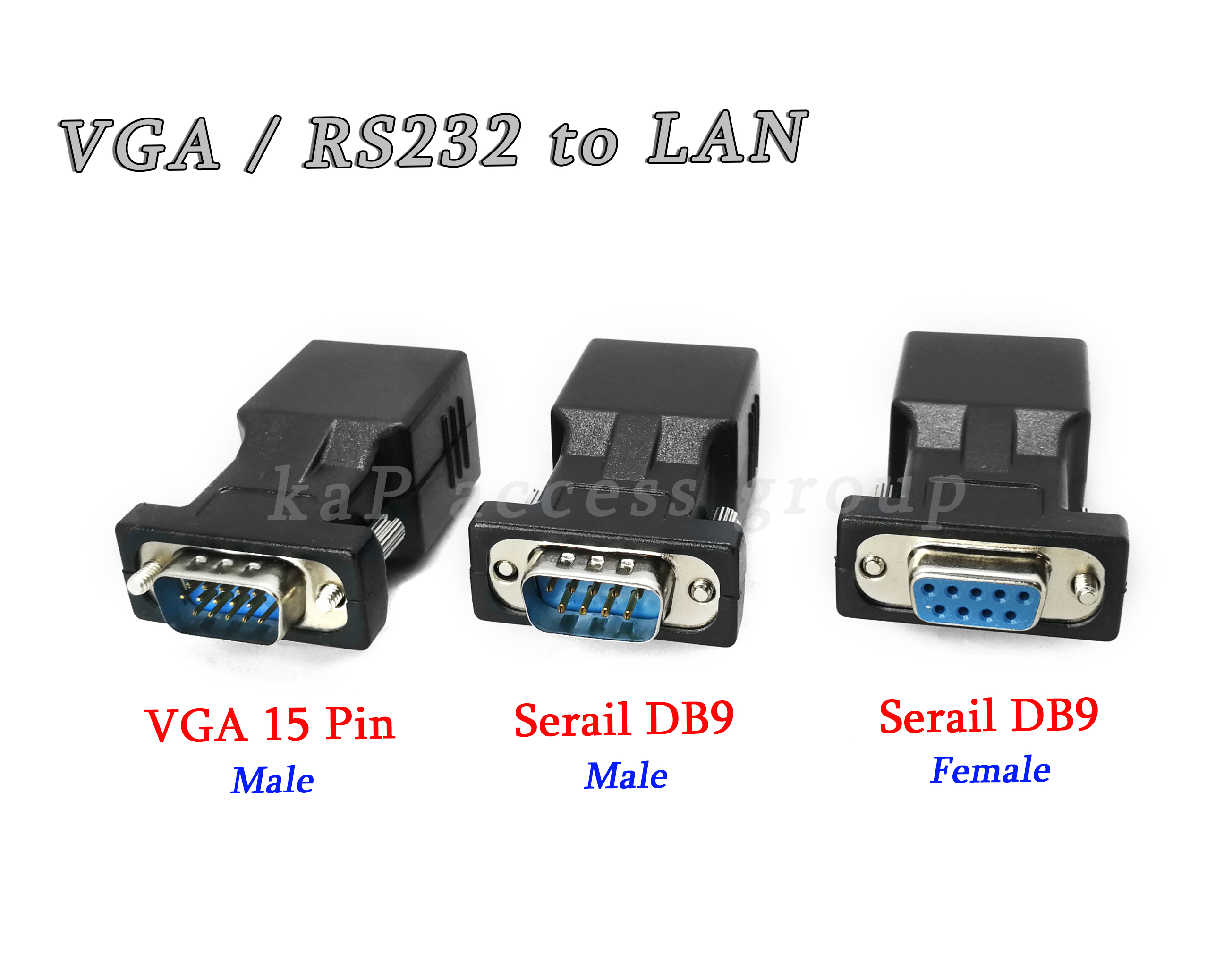 หัวแปลง VGA to RJ45 Lan Serial RS232 DB9 to LAN ผู้,เมีย ออก RJ45 ...
