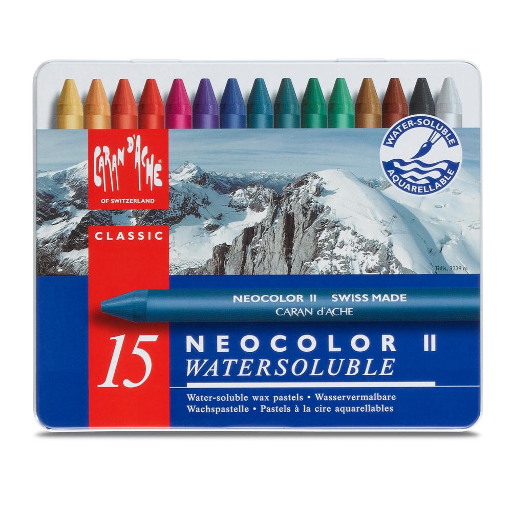 Caran D'ache สีแท่งระบายน้ำ Neocolor II 15 สี กล่องโลหะ #7500.315 ...