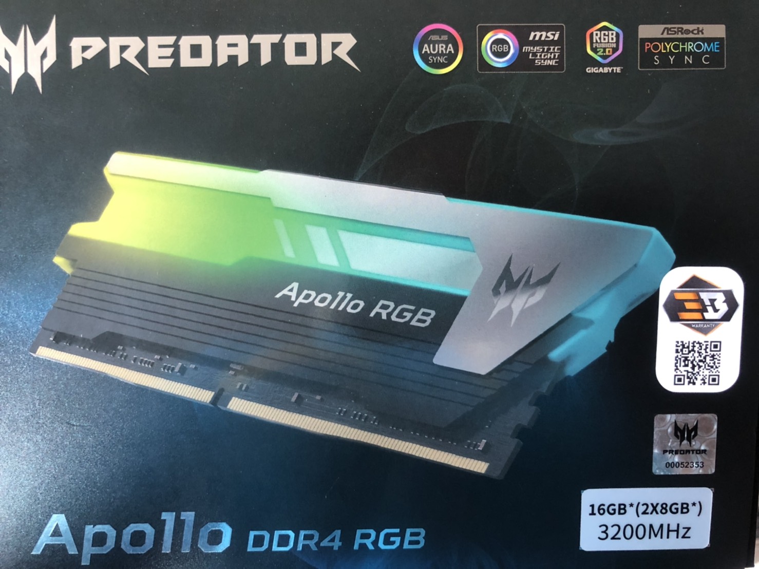 Ram 16GB (8Gx2) DDR4 3200MHz Acer Predator Apollo RGB AuraSync For PC ...