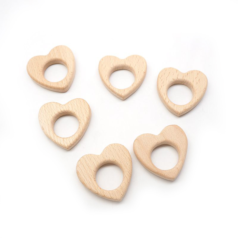 Chenkai 10ชิ้นไม้หัวใจยางกัดแหวน DIY อินทรีย์เป็นมิตรกับสิ่งแวดล้อมยังไม่เสร็จธรรมชาติสั่นทารก ...