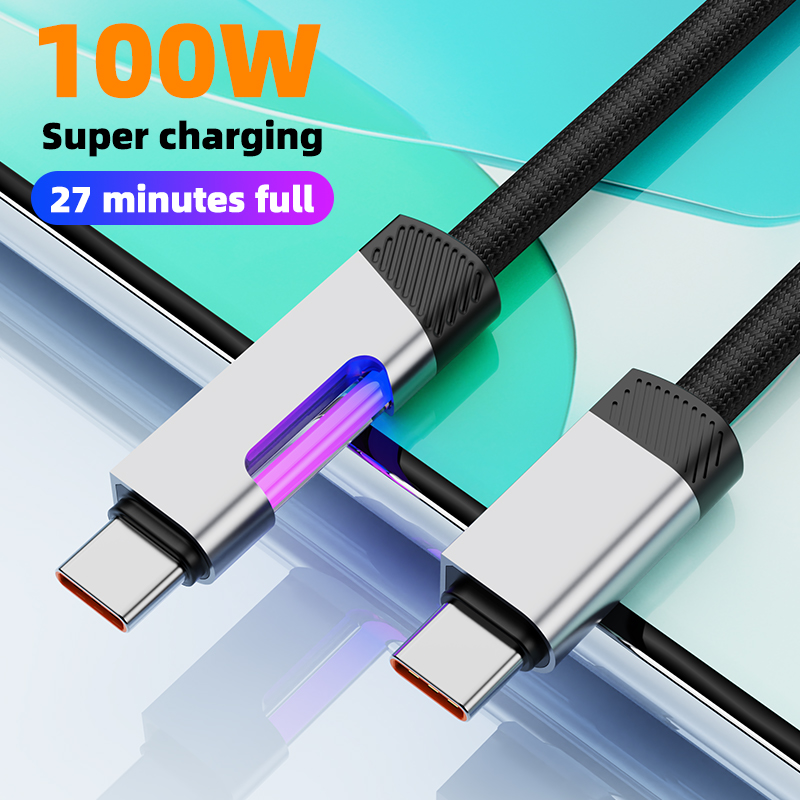 สายชาร์จ สายเคเบิลข้อมูลแสงหายใจบรรยากาศรถยนต์ RGB สาย USB Type C 100W PD Type-C to Type-C ...