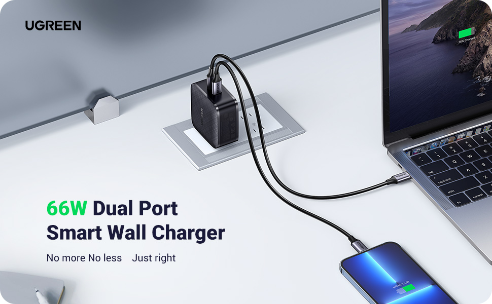 Ugreen(90851) 66w USB C Charger 2 Ports Foldable Wall Charger PD 65W Charger Power Adapter ...