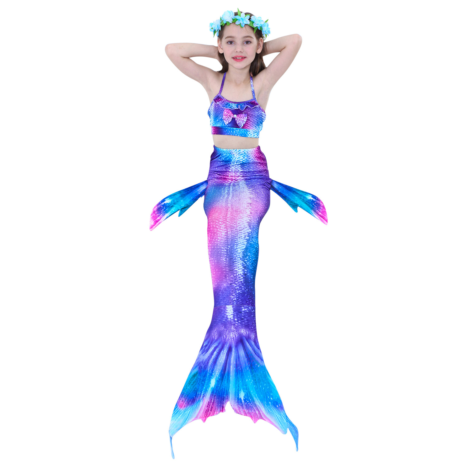 ชุดว่ายน้ำเด็กผู้หญิง Spark Mermaid Tail 4 ชิ้นพร้อม Monofin สำหรับเด็ก ...