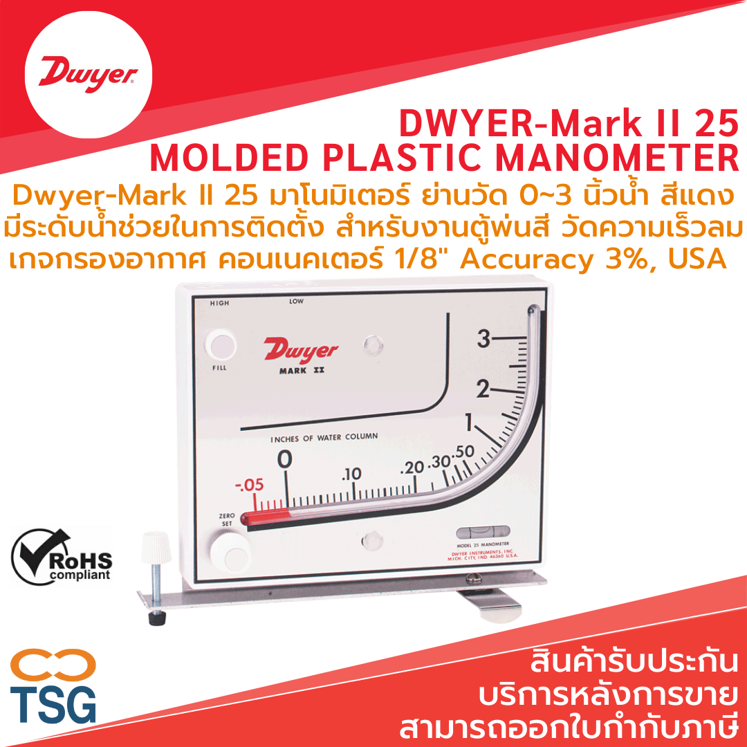 DWYER-Mark II 25 Molded Plastic Manometer (มาโนมิเตอร์ ย่านวัด 0-3 นิ้ว ...