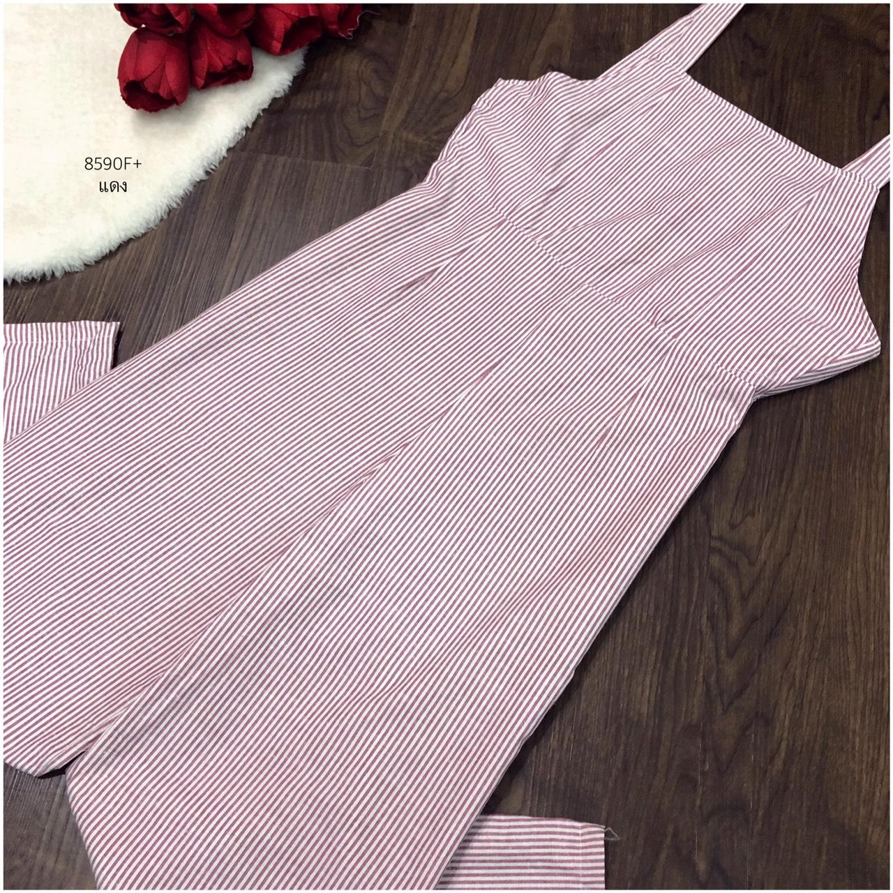 J8590 Jumpsuit จั๊มสูท ลายริ้ว ไขว้หลัง - JShop Fashion - ThaiPick