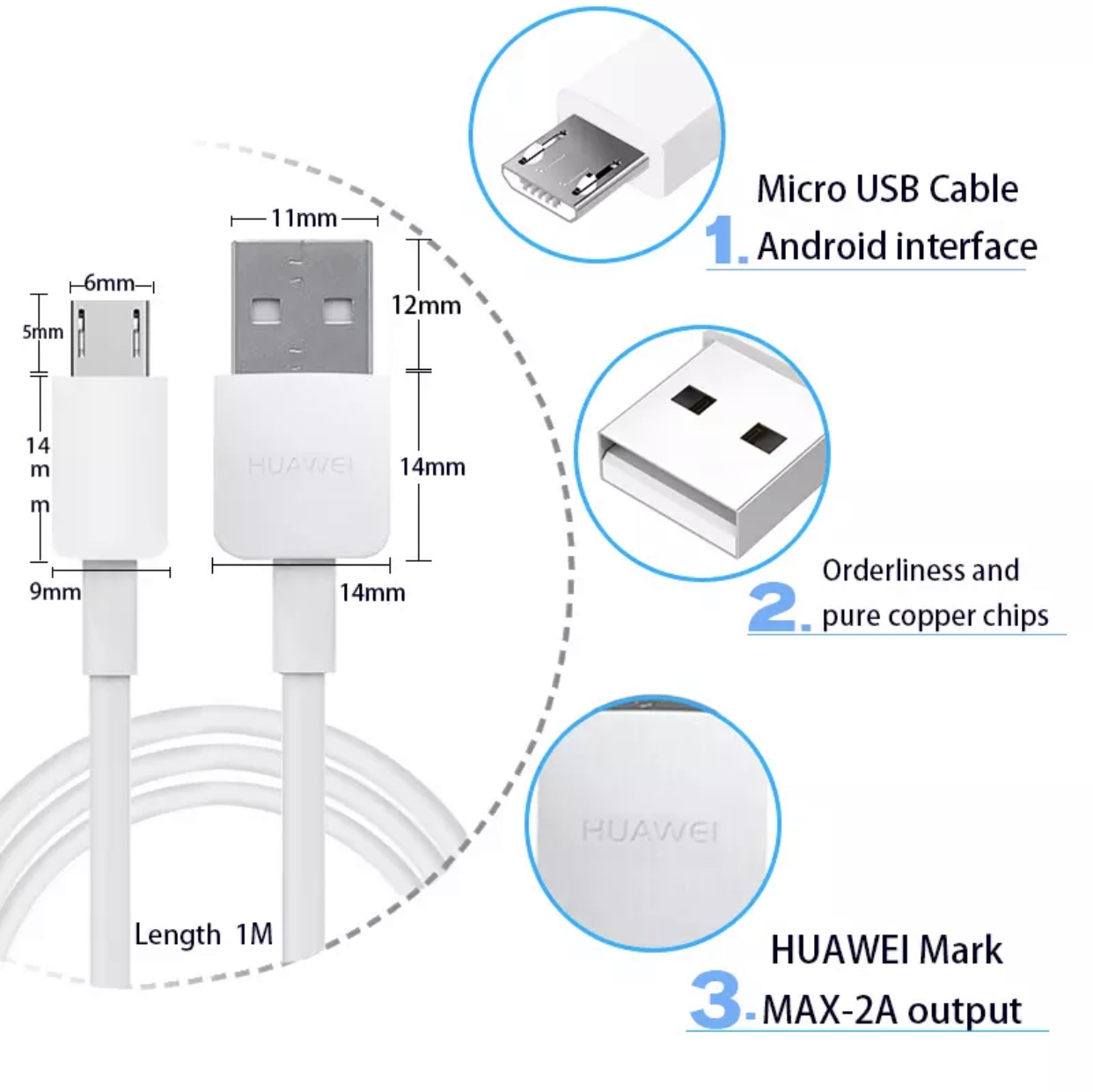 HUAWEI สายชาร์จ หัวเหว่ย ของแท้ 2A Micro USB Fast Charger รองรับ รุ่น ...