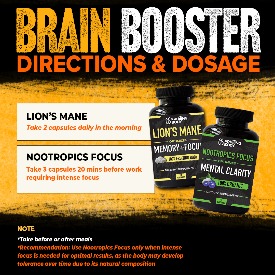 Mushroom Brain Booster Pack Lions Mane Nootropics Focus OPTIONS Lions Mane 60 or 120 Cap (1 or 2 ...