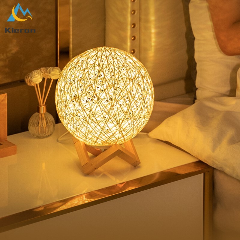 Modern Minimalism Rattan Ball LED Table Lamp Bedroom Study Bedside ...