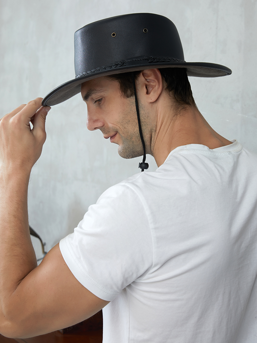 Retro Summer Large 59CM Size Single Layer Genuine Leather Casual Men ...